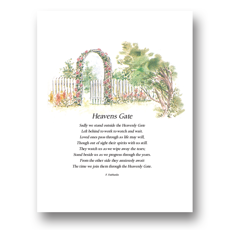 352W Watercolor Garden Gate with Heaven's Gate Poem Memorial Folder ...